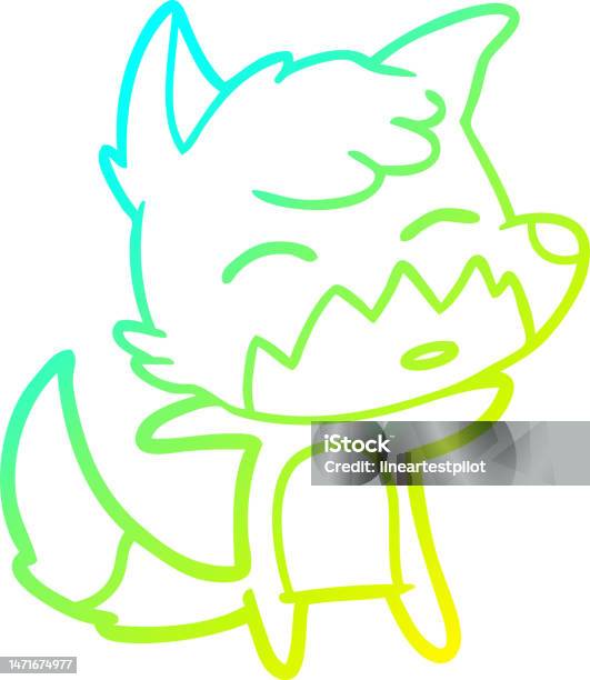 Dessin Au Trait Dégradé Froid Dun Renard De Dessin Animé Vecteurs