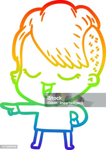 Dessin Au Trait Dégradé Arcenciel Dune Fille De Dessin Animé Heureuse