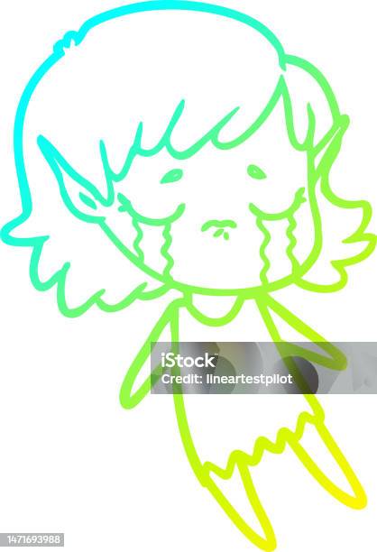 Dessin Au Trait Dégradé Froid Dune Fille Elfe En Pleurs De Dessin Animé
