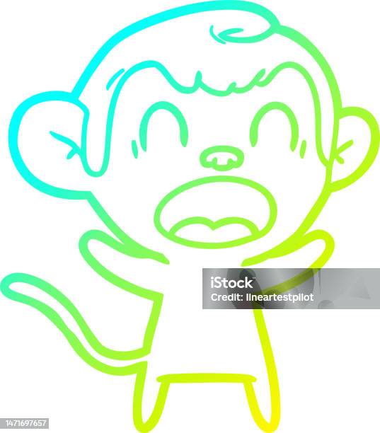 Dessin Au Trait Dégradé Froid Dun Singe De Dessin Animé Criant Vecteurs