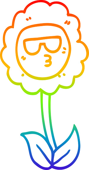 Dessin Au Trait Dégradé Arcenciel Dune Fleur De Dessin Animé Vecteurs