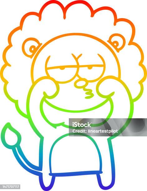 Dessin Au Trait Dégradé Arcenciel Dun Lion Ennuyé De Dessin Animé