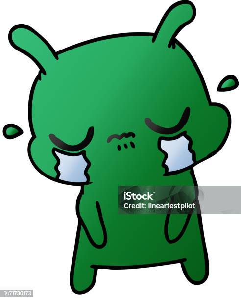 Dessin Animé Dégradé Dessiné À Main Levée Dun Extraterrestre Triste