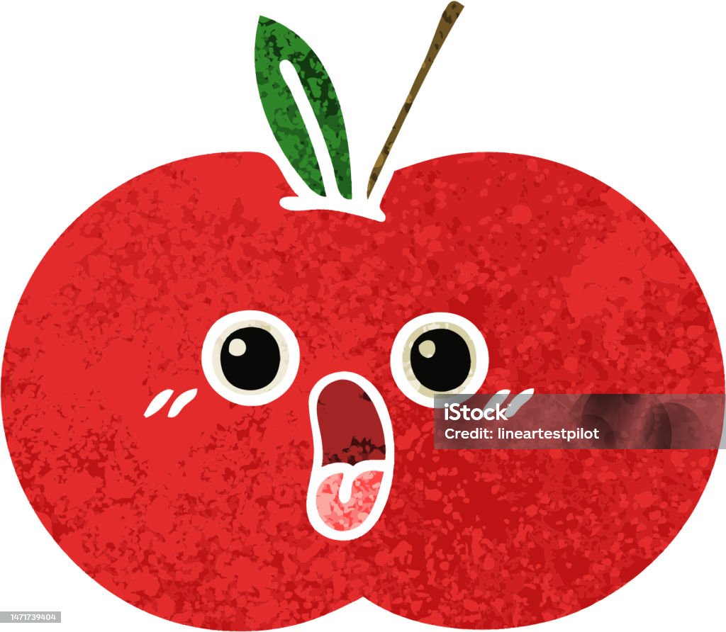 Ilustrasi Retro Gaya Kartun Apel Merah Ilustrasi Stok Unduh Gambar