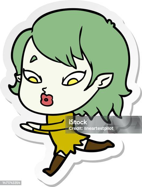 Autocollant Dune Jolie Fille Vampire De Dessin Animé Vecteurs Libres De
