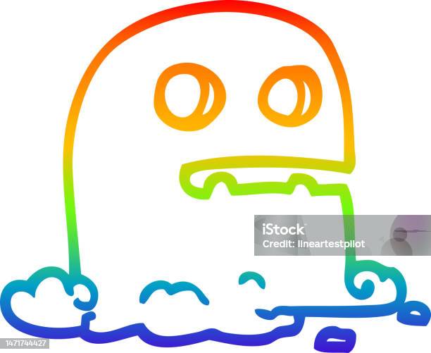Dessin Au Trait Dégradé Arcenciel Dun Fantôme Effrayant De Dessin Animé