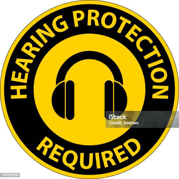 Hearing Protection Required Sign On White Background Stock Illustration