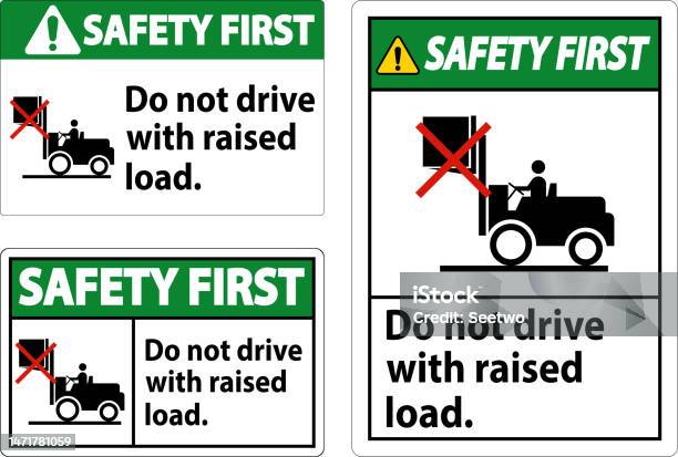 Simbol Safety First Forklift Jangan Berkendara Dengan Beban Yang Ditinggikan Ilustrasi Stok