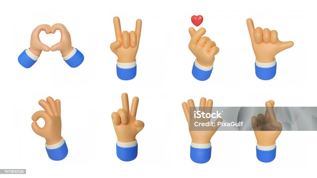 Set Of Cartoon 3d Hands 3d Rendering Cartoon Hand Gestures Isolated On