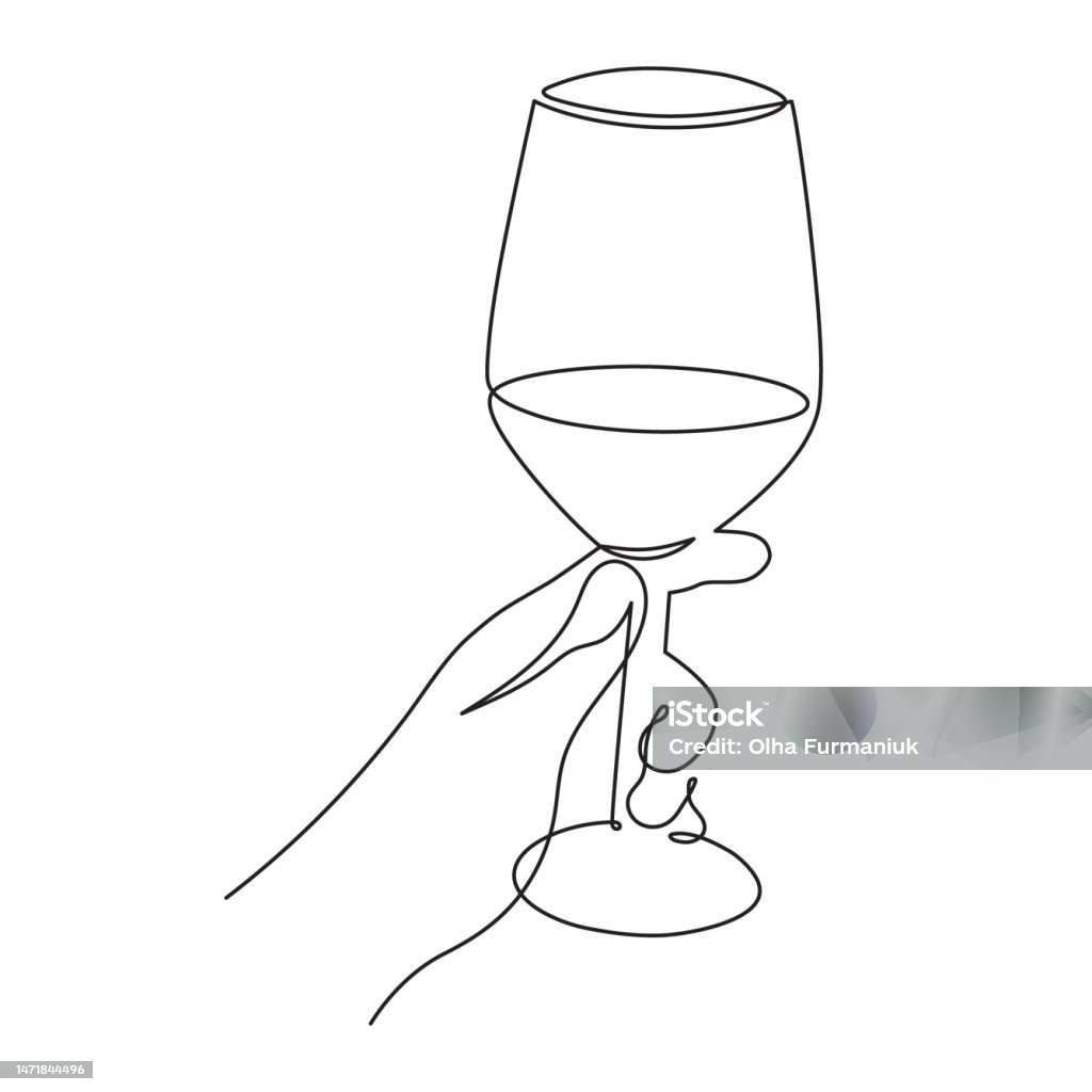 Hand Holds Wine Clinking Glass One Line Art Continuous Drawing Contourcheers Toast Festive Hand