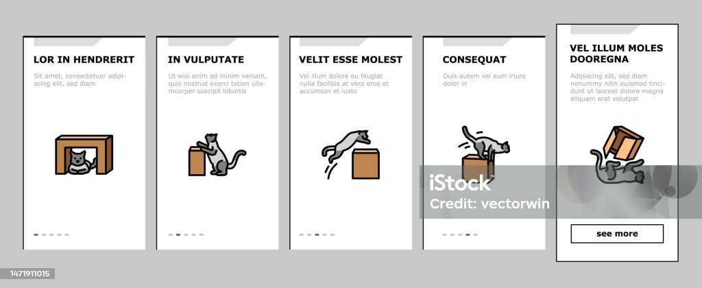 Preposition English Language Onboarding Icons Set Vector Stock