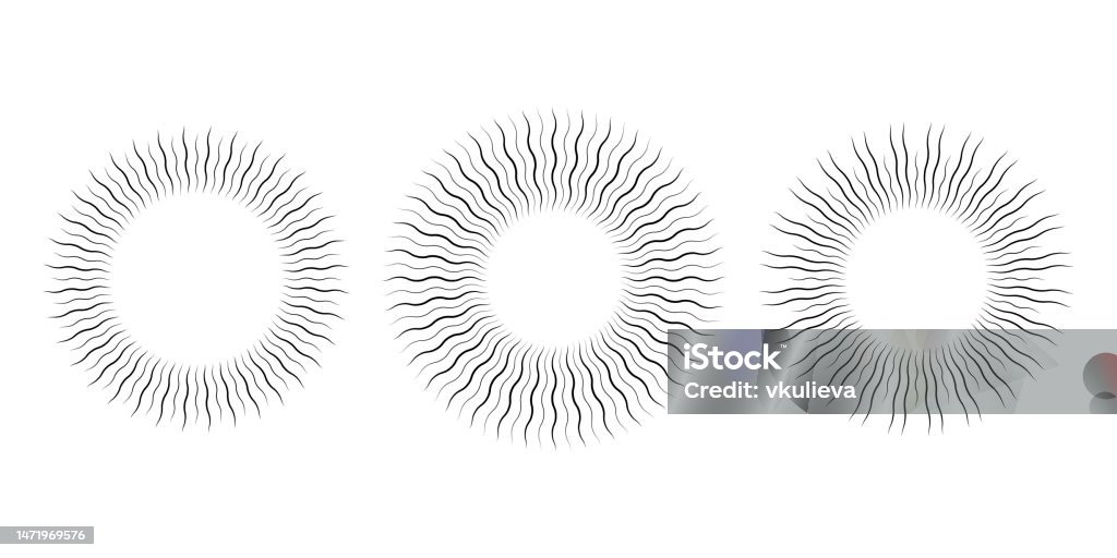 Retro Curved Sunburst Frame Collection Warped Sunlight Rays In Circle