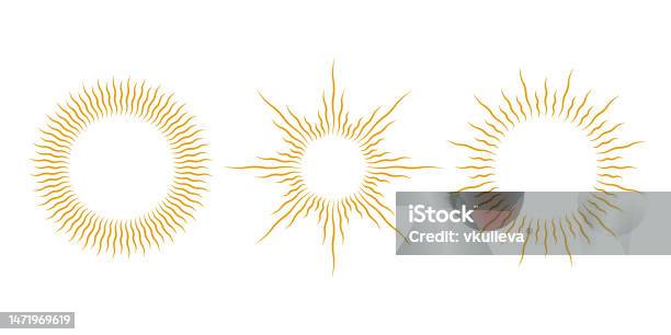 Golden Retro Curved Sunburst Frame Collection Warped Sunlight Rays In