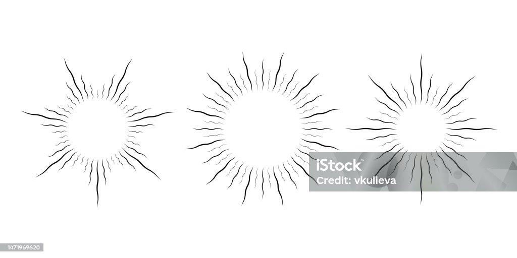 Retro Curved Sunburst Frame Collection Warped Sunlight Rays In Circle
