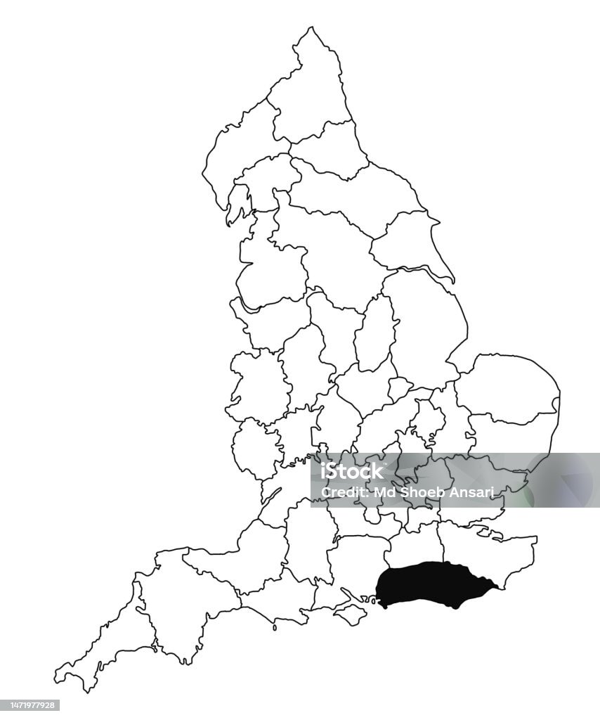 Map Of Sussex County In England On White Background Single County Map Highlighted By Black