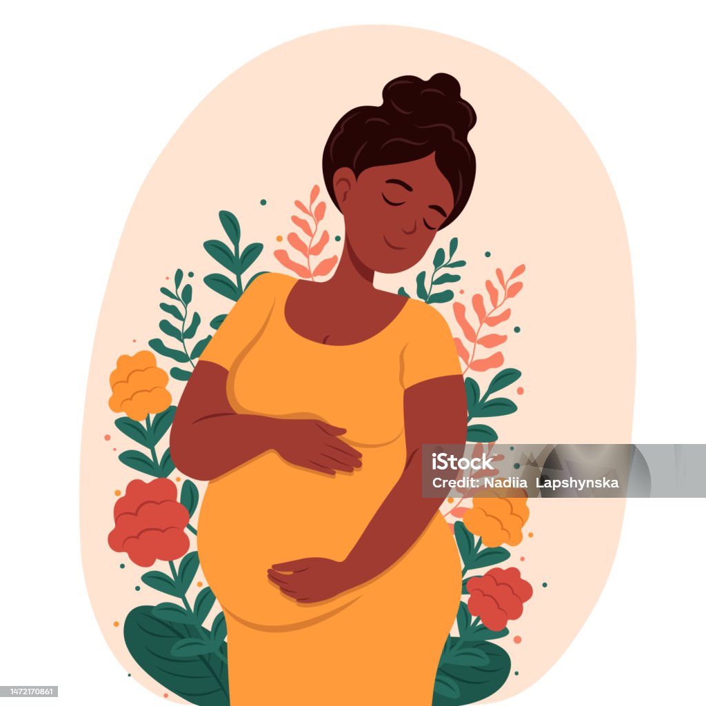 Beautiful Pregnant Black Woman Hugs Her Belly Healthy Pregnancy The