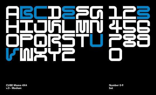 Abstract Alphabet Letters Font Design Cube Mono 4x4 V3 Medium Stock