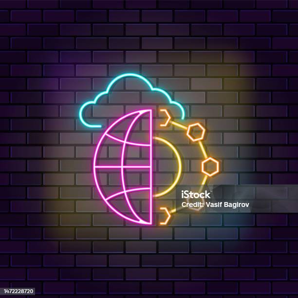 Cloud Network Data Neon Vector Icon On Dark Wall Background Neon Cloud ... Cloud Network Data Neon Vector Icon On Dark Wall Background Neon Cloud ...