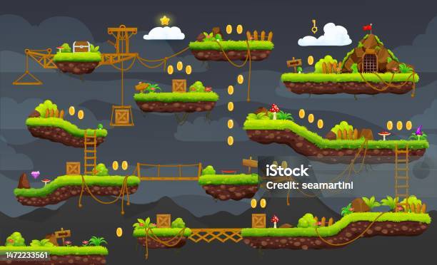 2d Arcade Retro Game Night Level Map Interface Stock Illustration