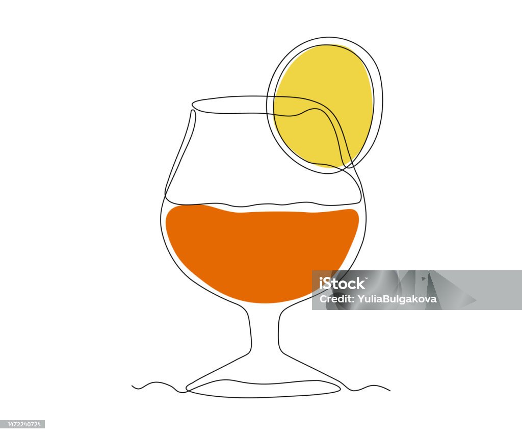 Un Verre Avec Du Cognac Et Une Tranche De Citron Dessin Continu Dune