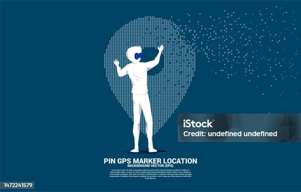 Pria Siluet Memakai Kacamata Vr Dengan Kode Biner Pin Lokasi Konsep