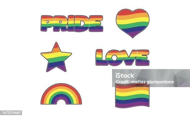 Set Stiker Komunitas Lgbtq Dengan Bentuk Bendera Bintang Dan Hati