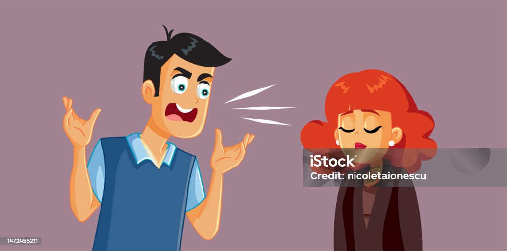Unglückliche Frau Wird Von Ihrem Ehemann Angeschrien Vektor Cartoon Illustration Stock Vektor