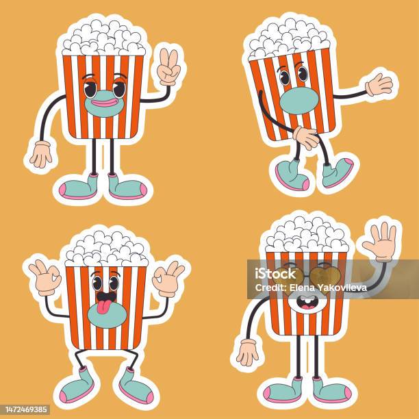 Ilustrații De Stoc Cu Personaj De Desene Animate Retro Autocolant