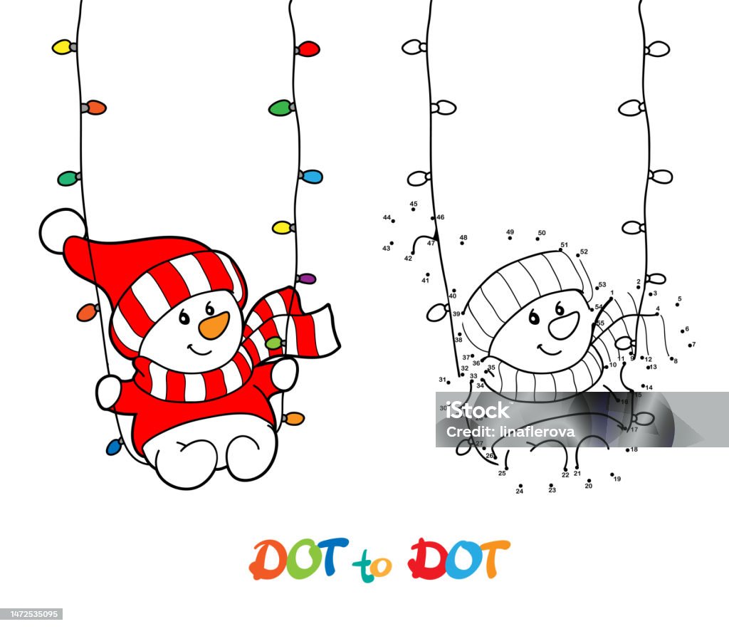 Connect The Dots And Draw Cute Cartoon Snowman Educational Game For