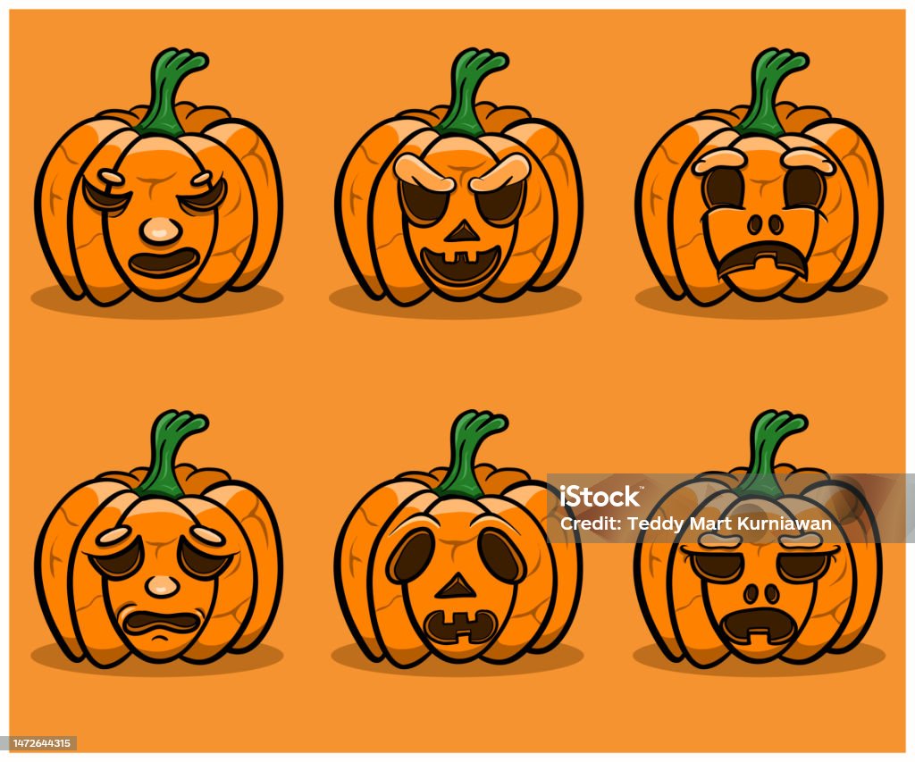 Six Expression Pumpkins Model Clip Art Vector Stock Illustration