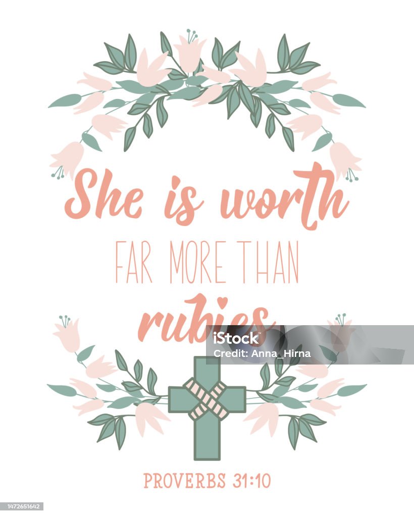 She Is Worth Far More Than Rubies Bible Lettering Calligraphy Vector