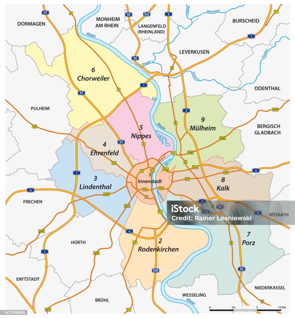 Administrative And Street Map Of The City Of Cologne Germany Stock ... Administrative And Street Map Of The City Of Cologne Germany Stock ...