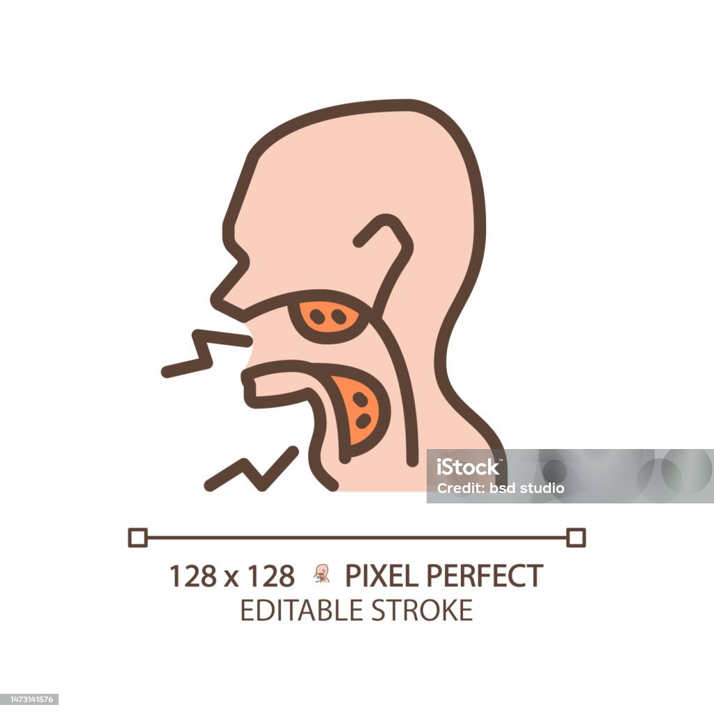 Tonsillitis Cancer Pixel Perfect Rgb Color Icon Stock Illustration
