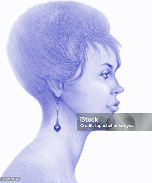 Ilustrasi Pensil Menggambar Profil Potret Seorang Wanita Dengan Rambut