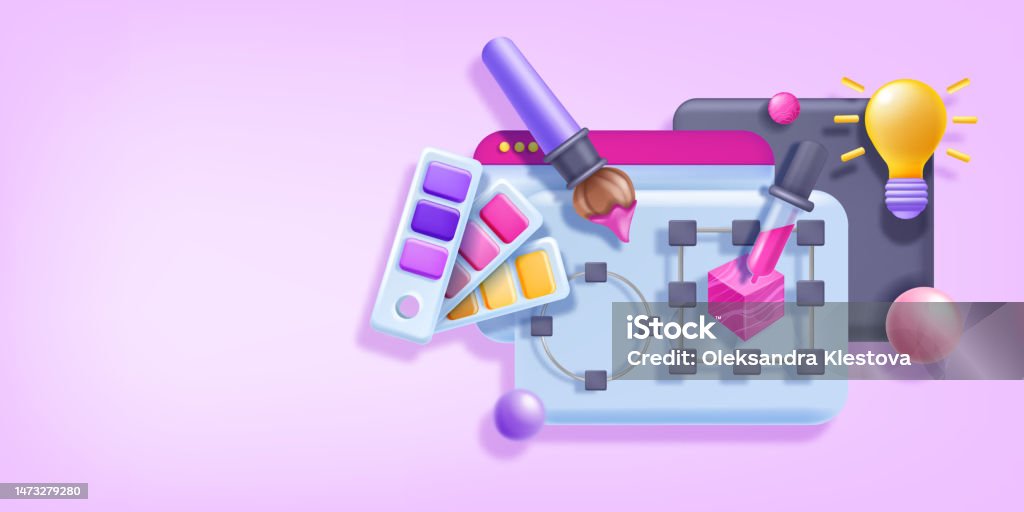 Spanduk Desain Situs Web 3d Ilustrasi Desain Ulang Halaman Ux Ui Vektor