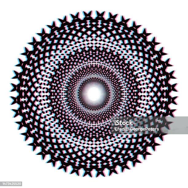 Spiral Concentric Pattern With Glitch Technique Stock Illustration
