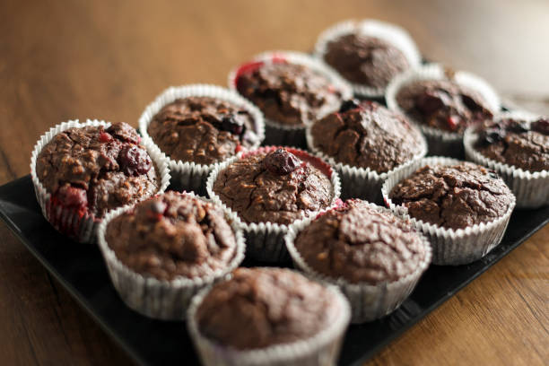 Free Stock Photo of A group of chocolate muffins on a silver plate ...