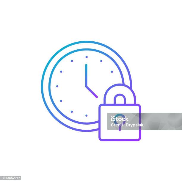 Jam Dengan Kunci Waktu Keamanan Ikon Garis Gradien Alarm Desain Simbol