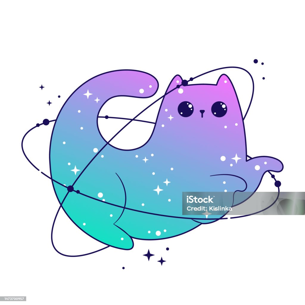 Space Cute Cats Celestial With Stars And Planets Fantasy Magical Kawaii