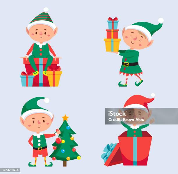 Karakter Peri Natal Dengan Pohon Dan Kotak Hadiah Ilustrasi Stok ... Karakter Peri Natal Dengan Pohon Dan Kotak Hadiah Ilustrasi Stok ...