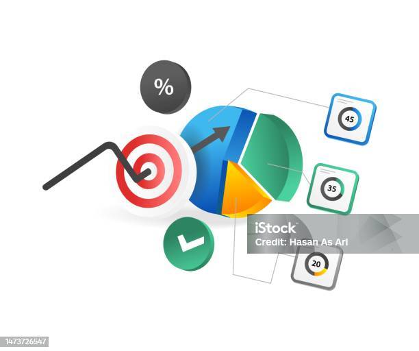 Konsep Ilustrasi 3d Datar Isometrik Dari Divisi Pie Chart Bisnis Target
