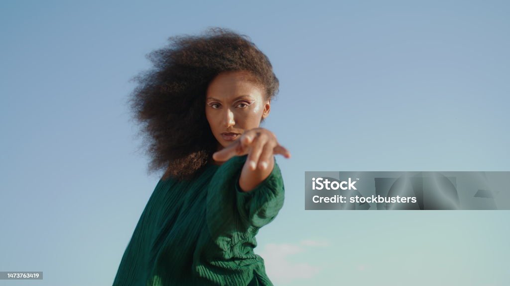 Woman Performing Dance Nature Windy Day Close Up African American Girl