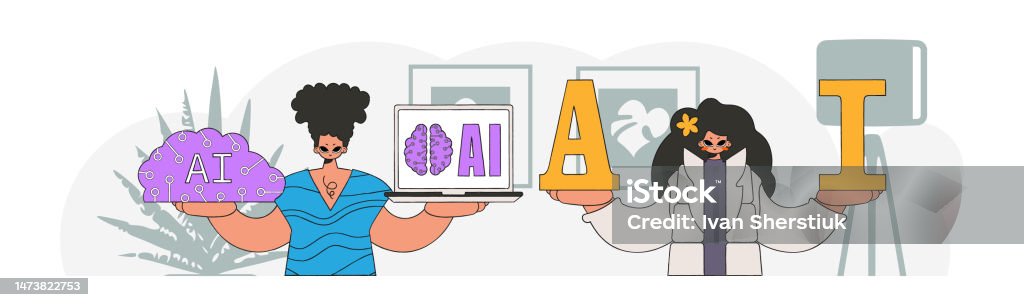 Tim Ai Pria Dan Wanita Dalam Pakaian Bergaya Gambar Vektor Ilustrasi