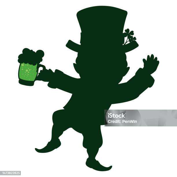 Siluet Leprechaun Yang Meriah Dengan Cangkir Bir Hijau Dan Semanggi ... Siluet Leprechaun Yang Meriah Dengan Cangkir Bir Hijau Dan Semanggi ...