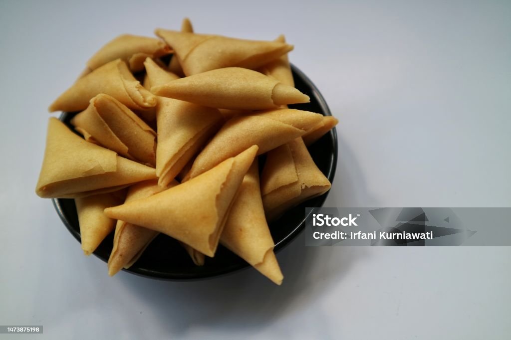 Sumpia Segitiga Or Mini Crunchy Spring Rolls Triangle Shape On Tiny Black Plate Indonesian