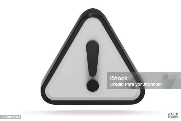 3d Panneau Davertissement Triangulaire Noir Et Blanc Réaliste Isolé Sur