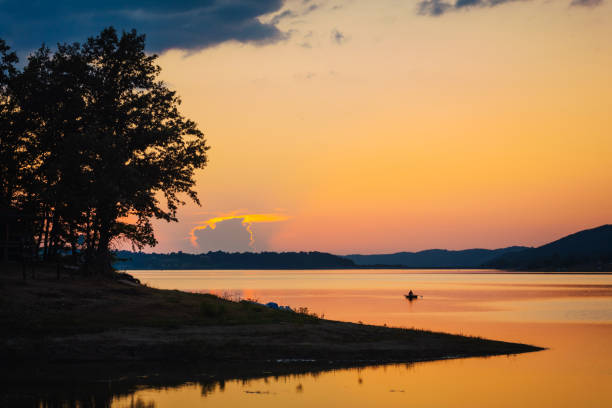 Free picture: sunset, water, lake, nature, silhouette, island