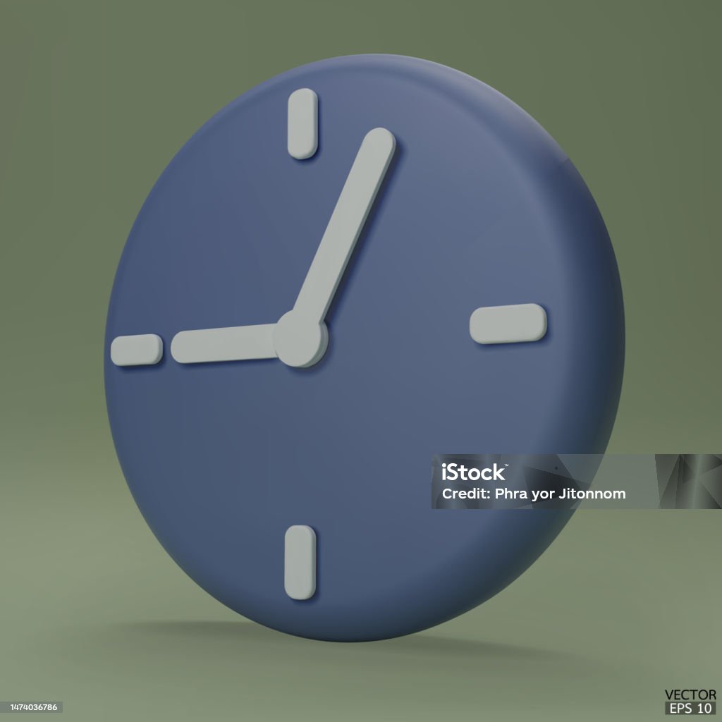 Ilustración De Reloj Azul Pastel Aislado Sobre Fondo Verde Icono De Reloj Redondo 3d Estilo