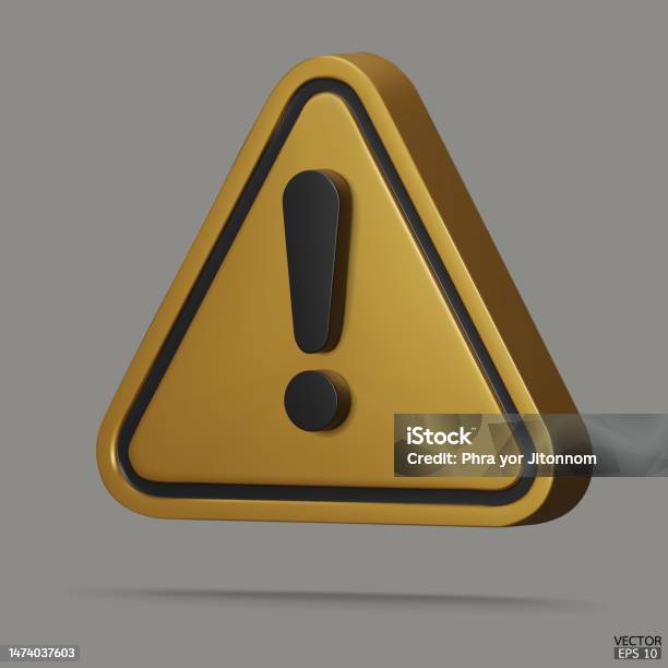 3d Panneau Davertissement Réaliste Du Triangle Dor Isolé Sur Fond Blanc