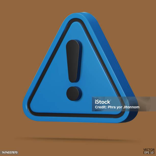 3d Panneau Davertissement Triangle Bleu Réaliste Isolé Sur Larrièreplan